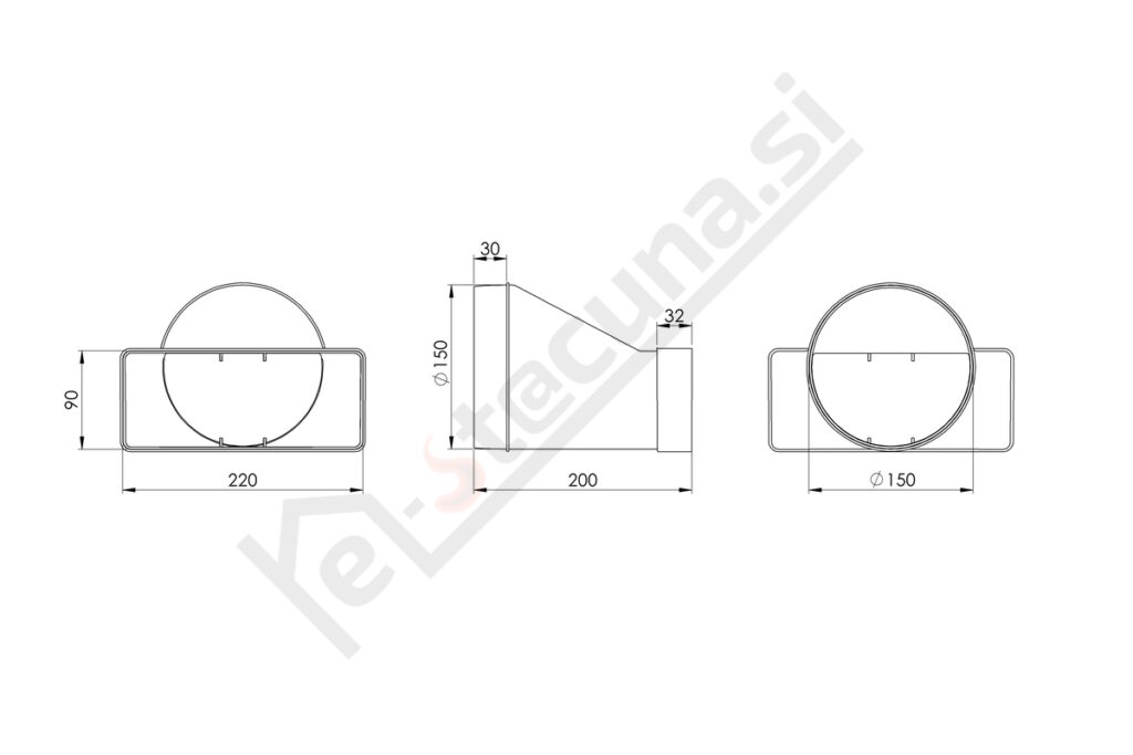 EUROPLAST KSD PVC adapter kratki kvadraten/okrogli - E-stacuna